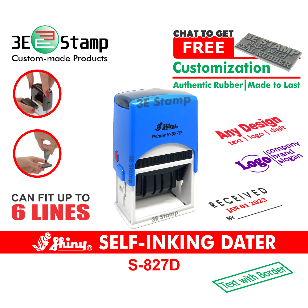 3E STAMP Shiny 827D / S827D / S-827D Self inking Dater Stamp for ...
