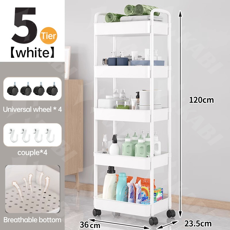 Kabi Moving Rack Trolley Cart 3/4/5 layer Stock label Kitchen Storage ...