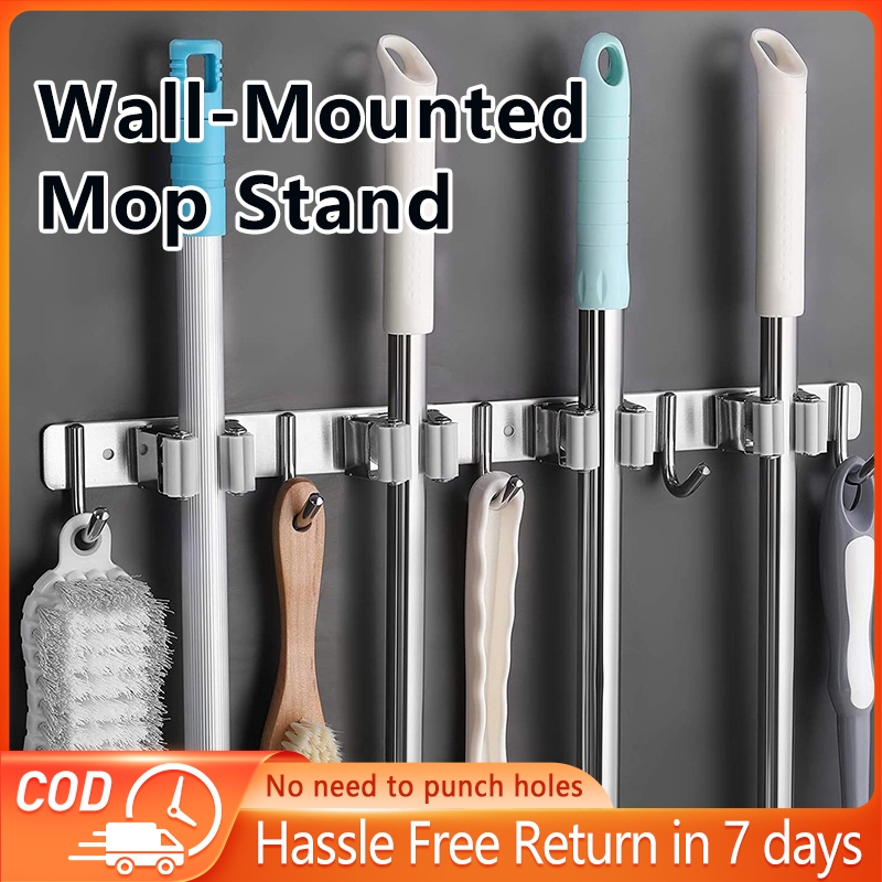 Manuyama Mop Broom Holder Heavy Duty Hooks Hanger Wall Mounted ...