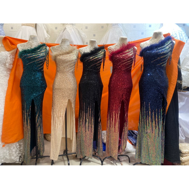 evening gown (new arrival) feather design venus cut | Shopee Philippines