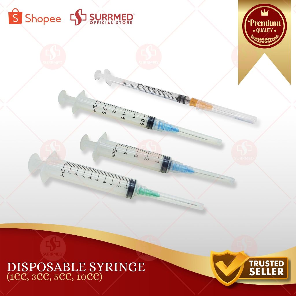 SURRMED DISPOSABLE SYRINGE (1CC, 3CC, 5CC, 10CC) | Shopee Philippines