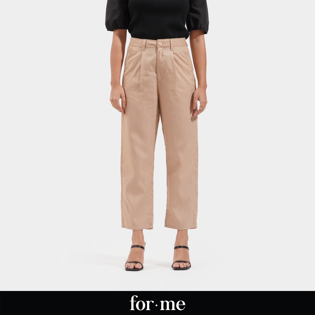 ForMe Pleated Slim Fit Cozy Pants for Women (Beige/Gray) | Shopee ...