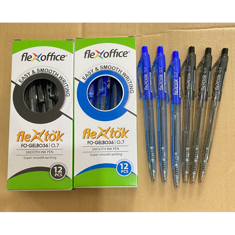 1 box Flextok ballpen retractable 0.7 Black / Blue (pinipindot ballpen ...