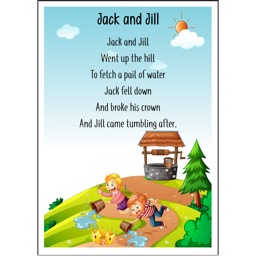 Jack and Jill Chart Nursery Rhymes A4 Laminated High Print Quality ...
