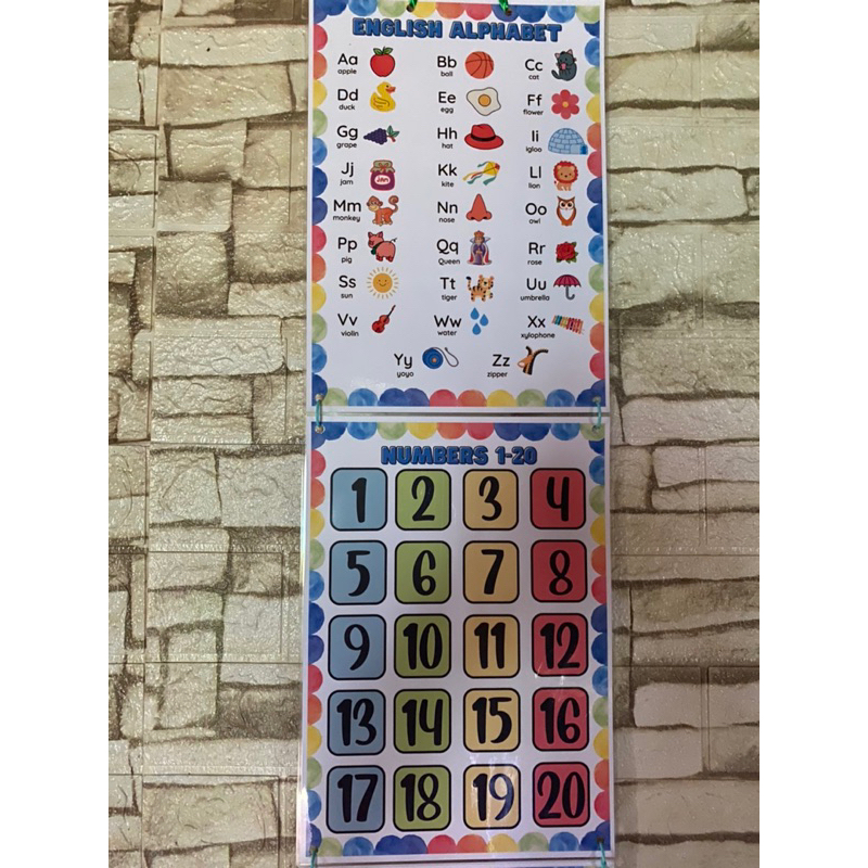 Laminated 4 in 1 chart (alphabet, numbers 1-20, colors, shapes ...