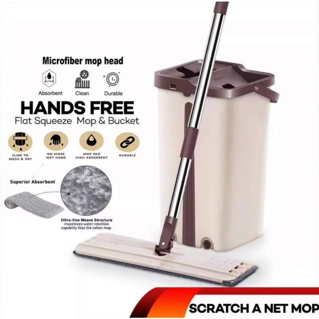 LUCKYU Magic Mop 2 in 1 Self Clean Wash Dry Hands Free Magic Flat Spin ...