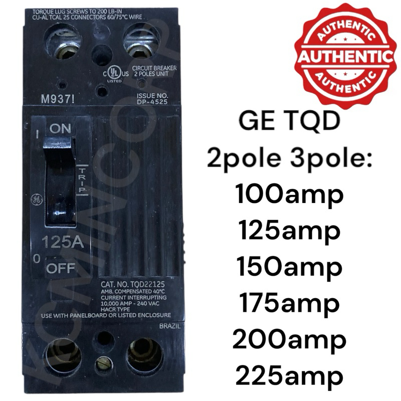 GE TQD Breaker Industrial Bolt-on 100, 125, 150, 175, 200, 225amp Bolton | Shopee Philippines