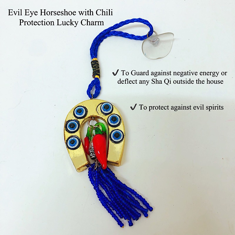 Evil Eye Horseshoe with Chili Protection Lucky Charm Hanging Charm ...