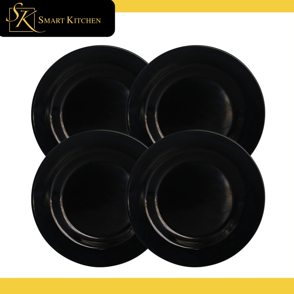 Smart Kitchen Set of 4 Dinner Plate Melamine 8" Black C-22108 plain ...