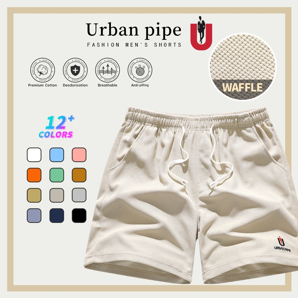 Urabn Pipe Waffle Plain Shorts For Men Above The Knee Casual Garter ...