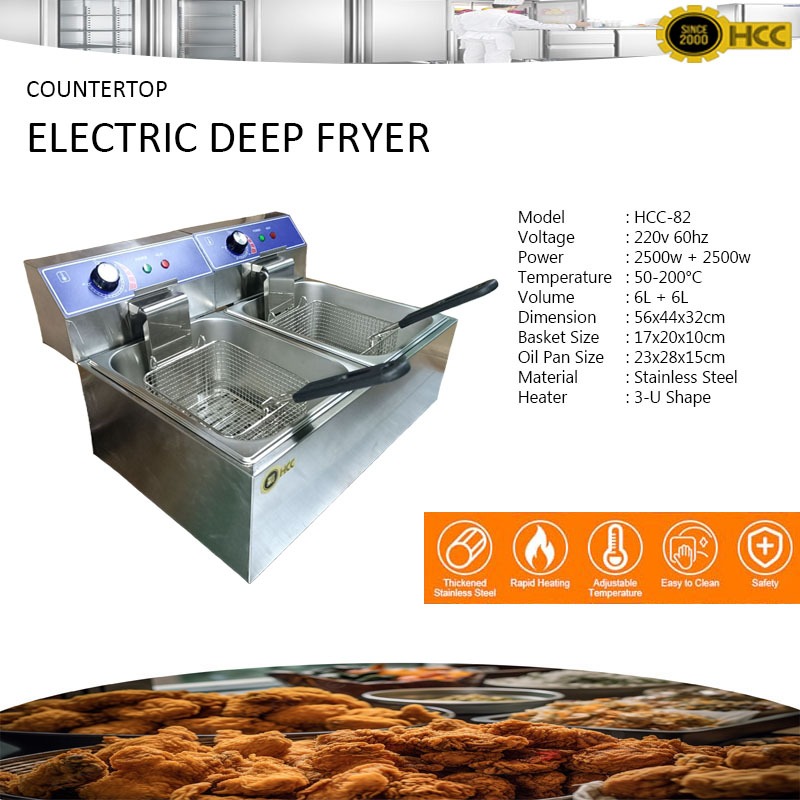 Double Deep Electric Fryer 6L x 2 Capacity Stainless Steel Frying ...