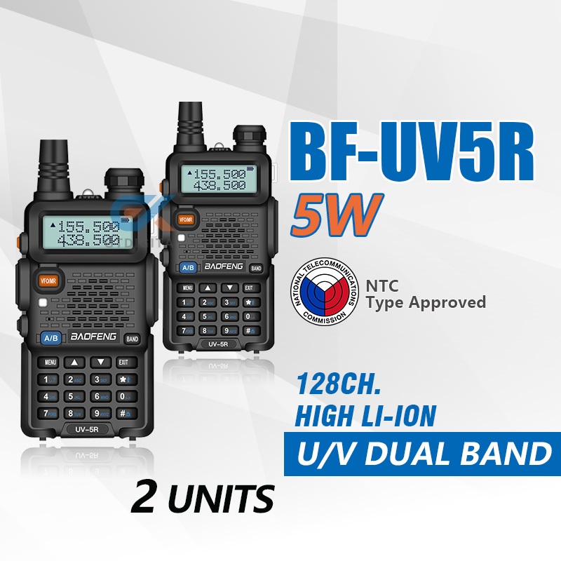 Baofeng UV-5R Walkie Talkie 2 Set 5W 128CH VHF/UHF Dual Band Two Way Radio 10km Long Range Radio ...