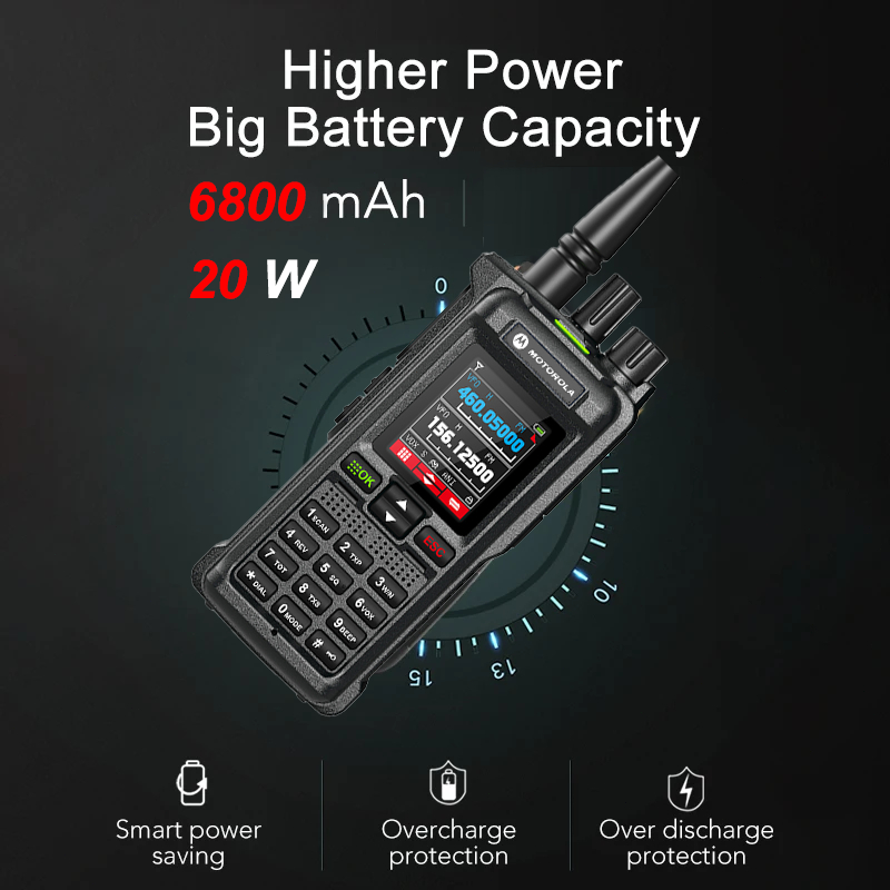 Motorola GT-12 Professional Walkie Talkie High Power 20W 6800mAh Dual ...