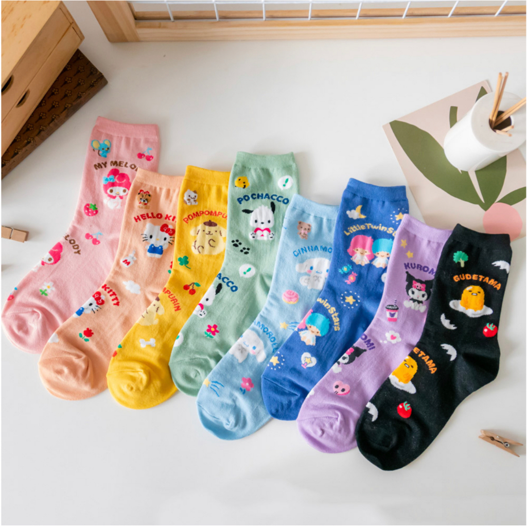 Korean Socks - Kitty Melody Kuromi Cinnamoroll Scattered Socks - Iconic ...