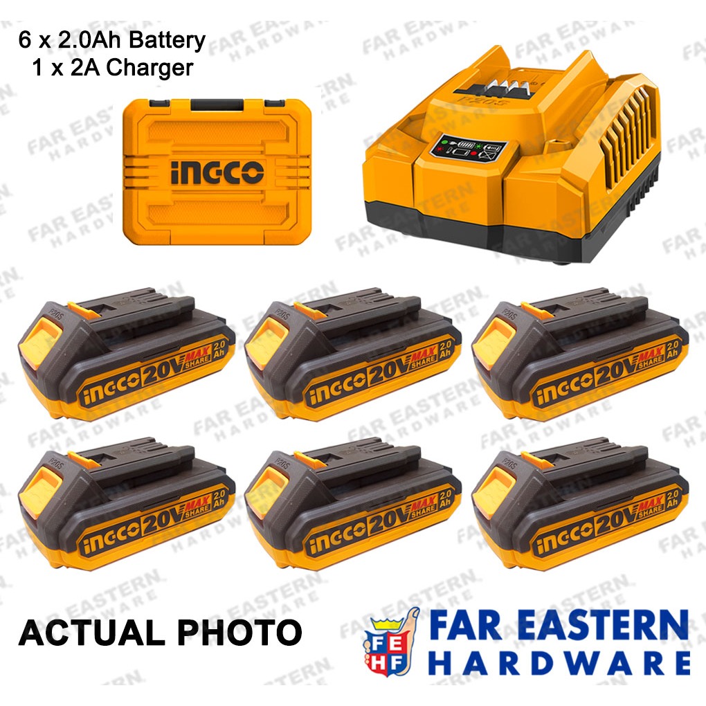 INGCO Battery & Charger Kit 20V for Cordless Power Tools 2.0Ah | 4.0Ah ...