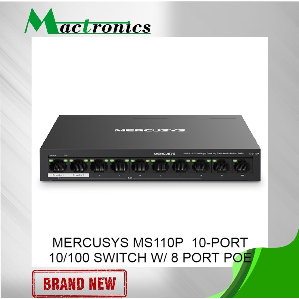 Mercusys MS110P (10-Port 10/100 Mbps Non Gigabit Desktop Switch with 8 ...