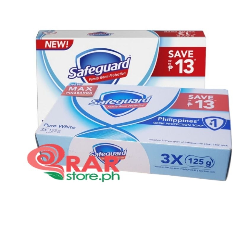 Safeguard Bath Soap Pure White Family Size 3 by 125 grams | Shopee ...