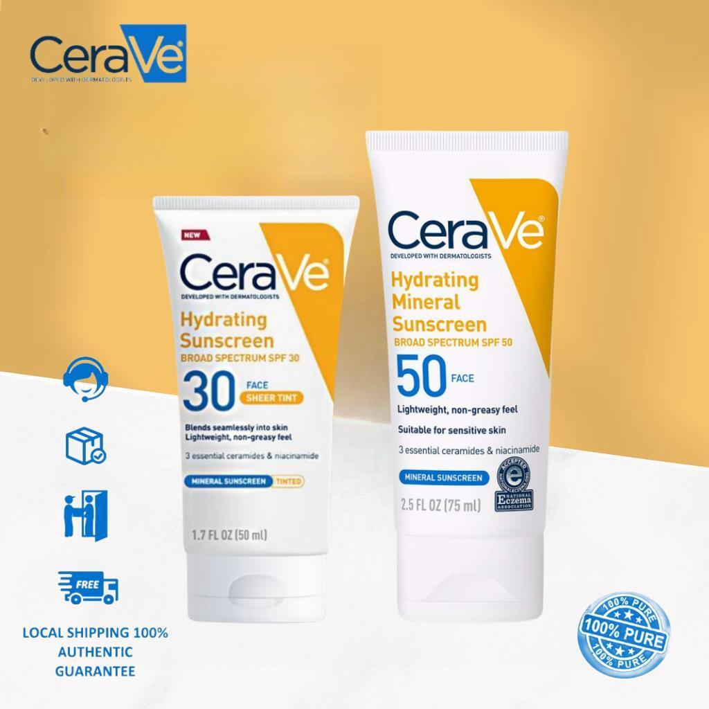 CeraVe Hydrating Mineral Sunscreen SPF 30 Sheer Tint(50ml)/SPF 50(75ml) | Shopee Philippines