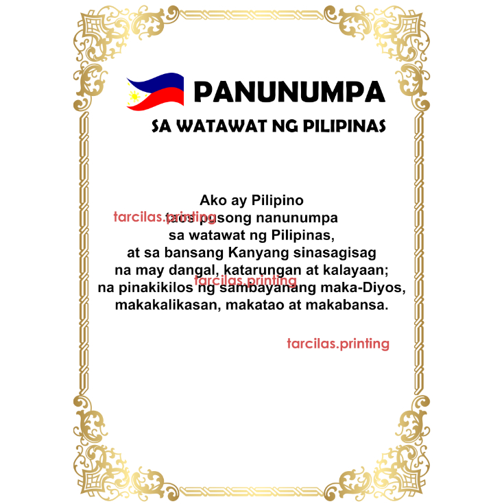 Panunumpa sa Watawat Chart A4 Laminated High Print Quality | Shopee ...