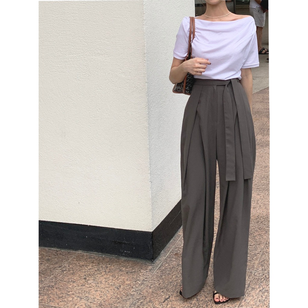 Jolly Chic 2 Side Pocket Back Garter Self Belt Loose Pants Y818 ...