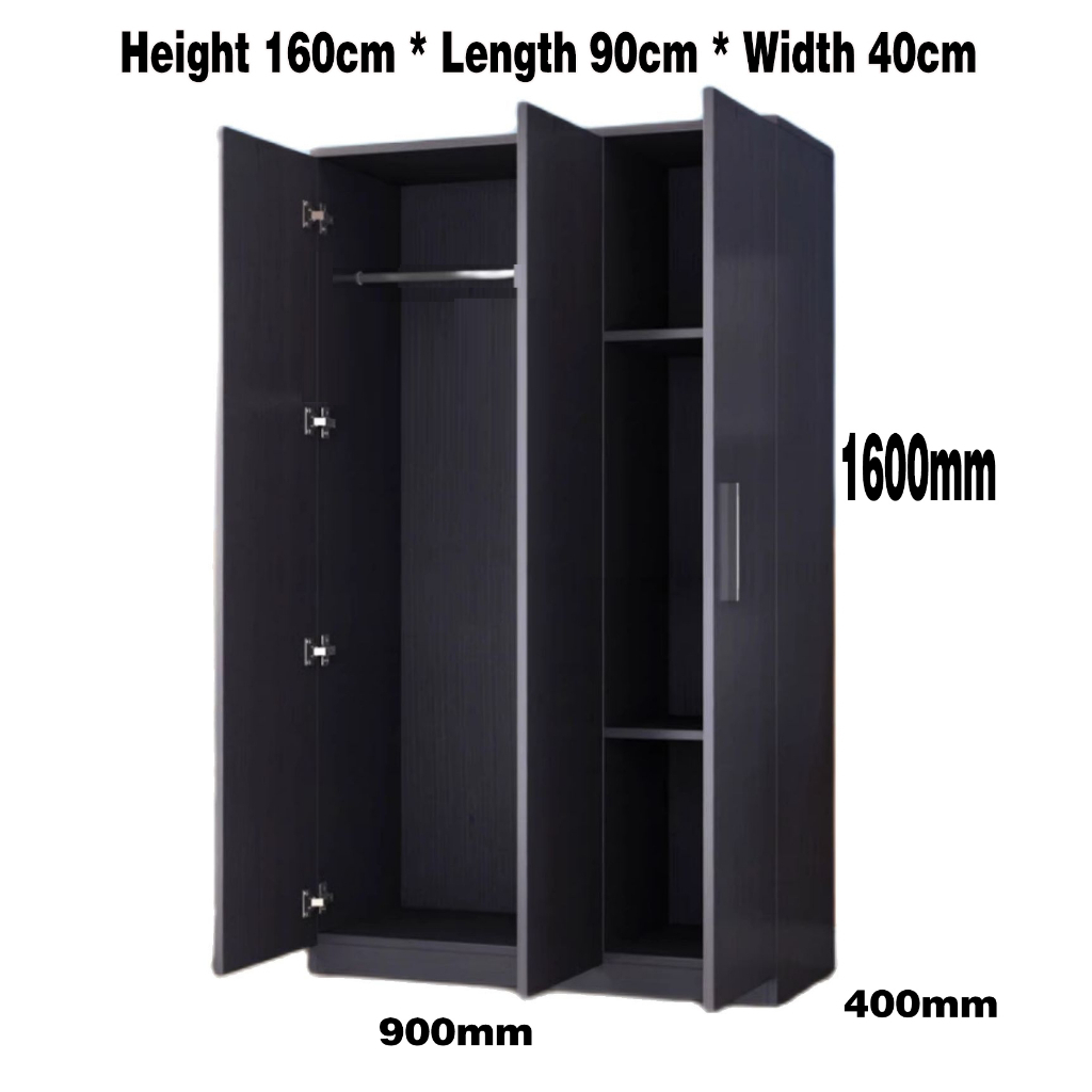 Wooden 2/3 Doors Black Multi-Functional Wardrobe Storage Cabinet ...