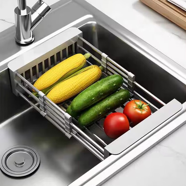 Retractable Sink Water Filter Rack drain basket stainless steel kitchen ...