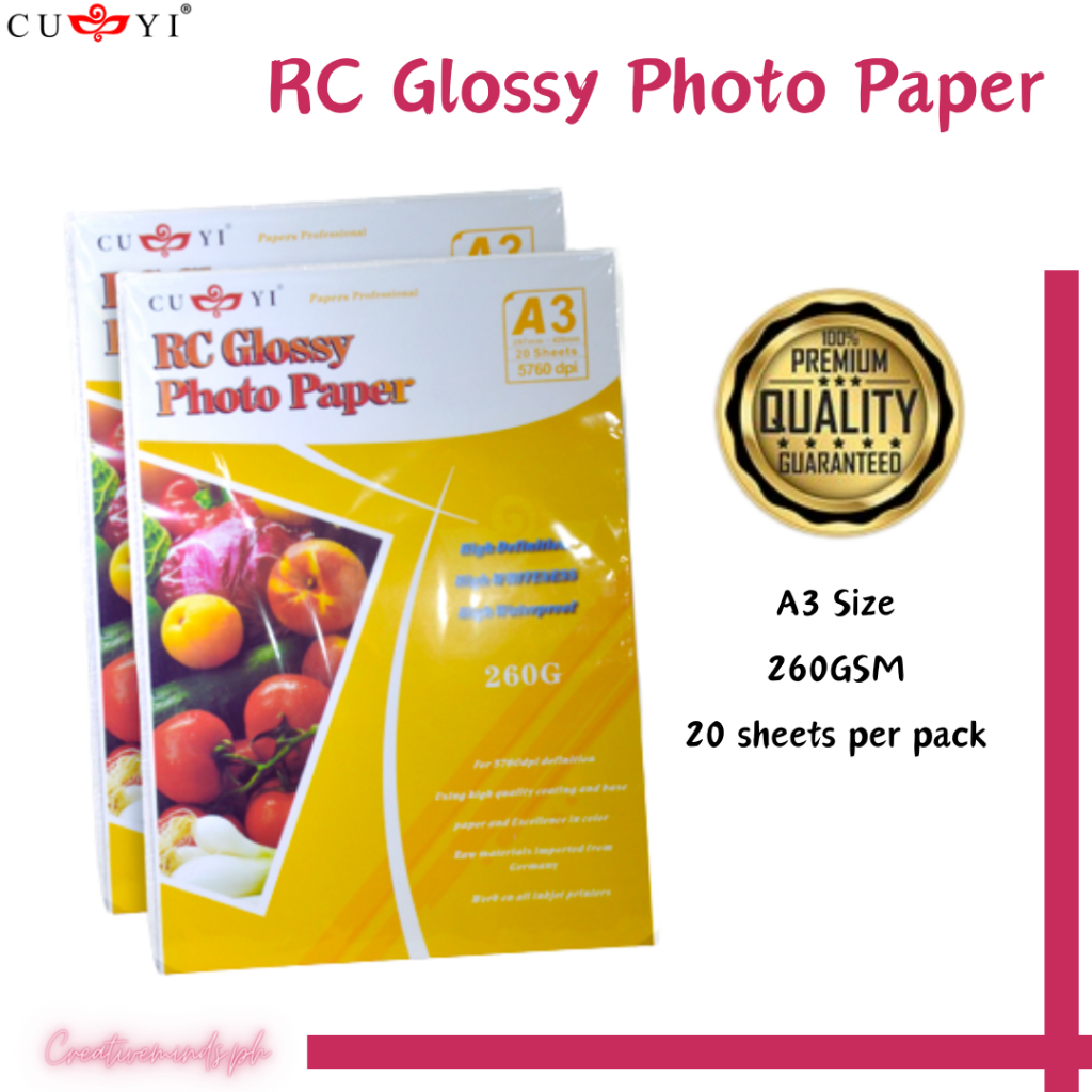 CUYI RC Glossy Photo Paper 260GSM A3 size (20 sheets per pack) | Shopee ...