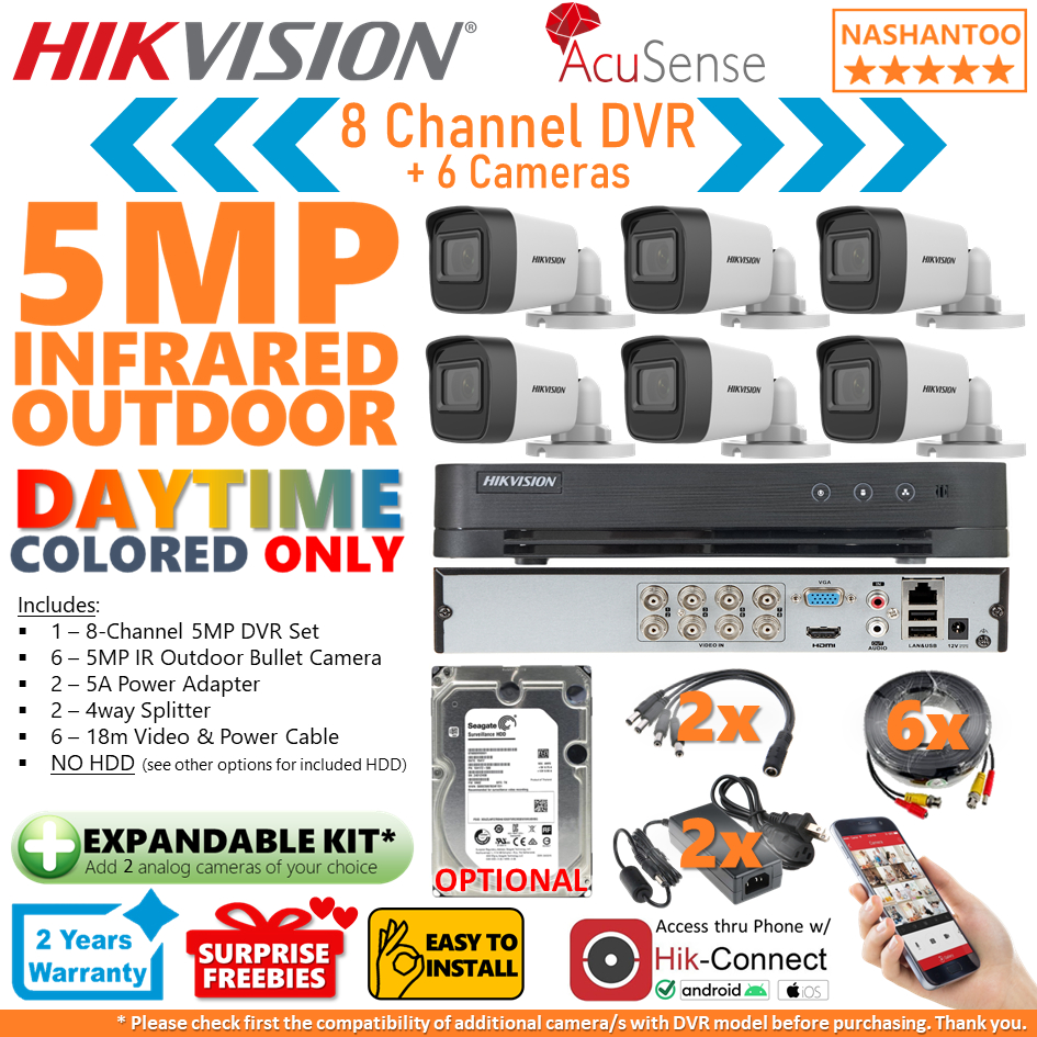 HIKVISION 8Channel 5MP IR 6 Camera Outdoor Bullet 8CH DIY CCTV Package ...