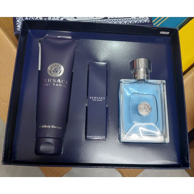 Set!! Versace Pour Homme Eau De Toilette [edt 100ml, edt 10ml and hair ...