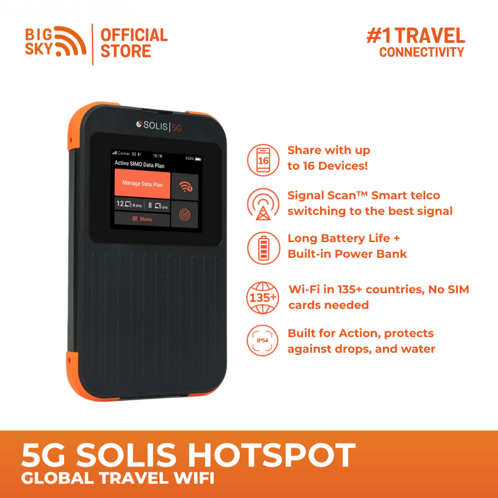 SOLIS 5G WiFi Global Mobile Hotspot for Travel, Local and International ...