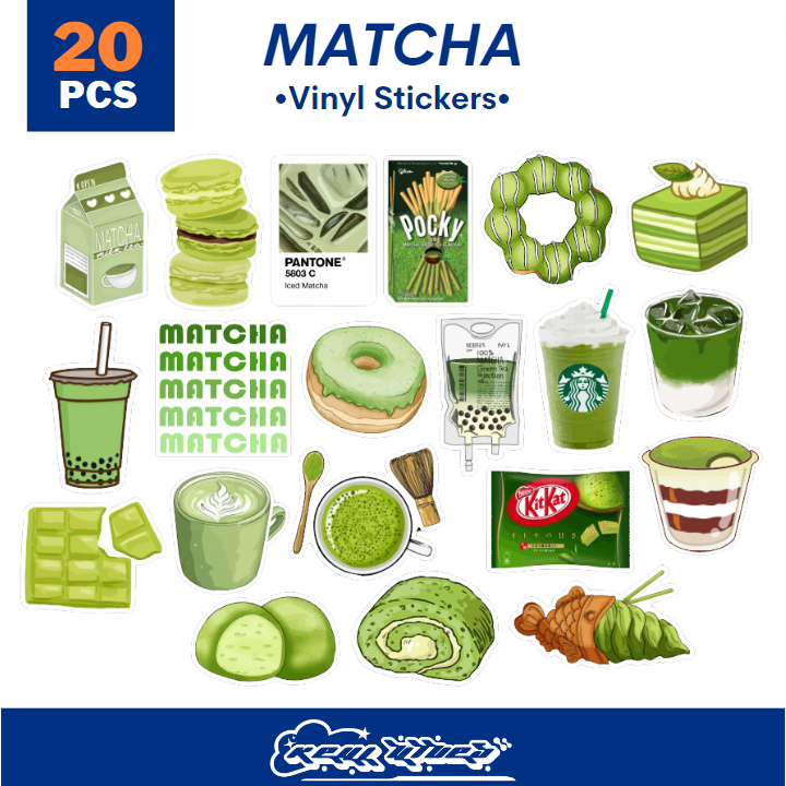 SET Matcha Sticker Green Food and Drinks Vinyl Stickers WATERPROOF ...