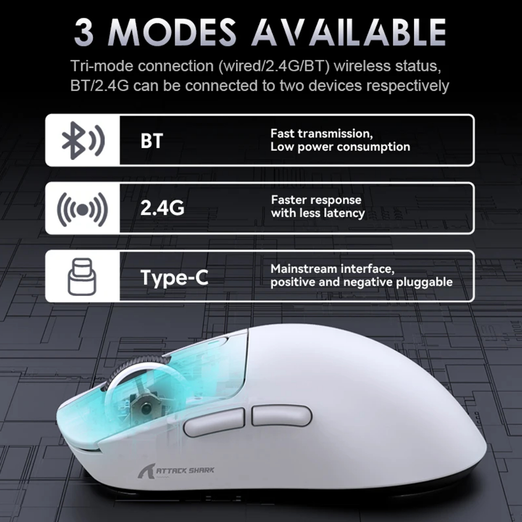 Attack Shark X3 Wireless Gaming Mouse Tri-Mode Lightweight PAW-3395 ...