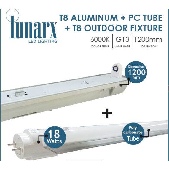 Lunarx T8 Outdoor Fixture with T8 Tubes 18 Wattage | Double Ended ...