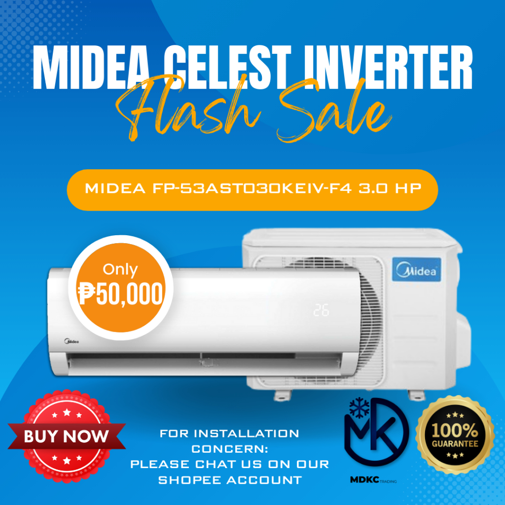 Midea 3.0HP Celest Split Type Inverter Aircon FP-53AST030KEIV-F4 ...