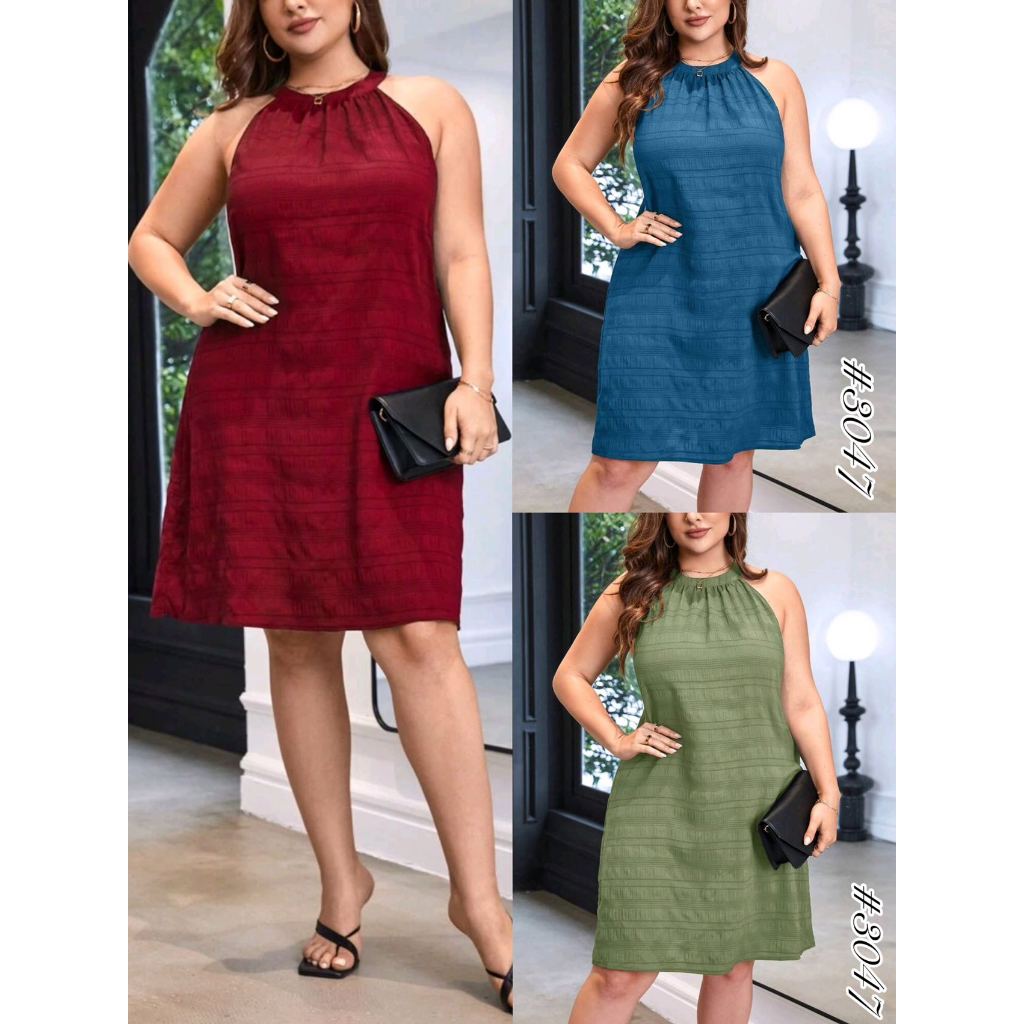 FF Plus Size Solid Halter Neck Keyhole Back Dress #3047 | Shopee ...