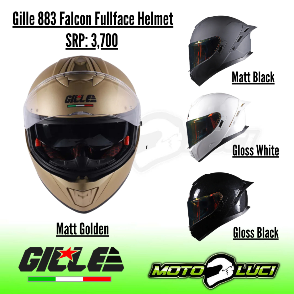 Gille Falcon Solid Full Face Dual Visor Double D Ring Lock Helmet w/ Free Iridium Silver Lens ...