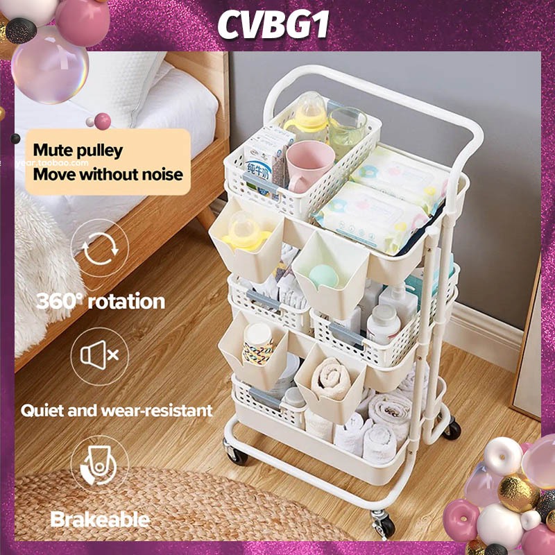 3 Tier Trolley Cart Organizer Utility Trolley Carbon Steel Cart with 4 ...