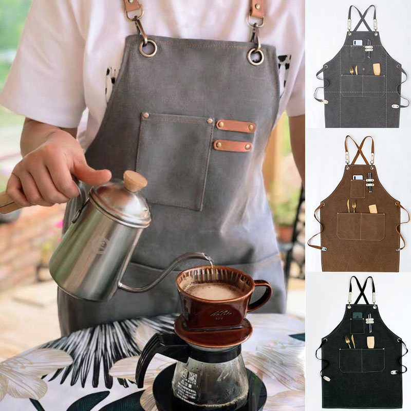 Canvas leather straps Strap-back type Coffee Shop Aprons Barber Working ...