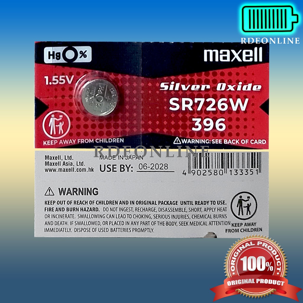 MAXELL SR726 W (396) / SR726W / 396 WATCH BATTERY PER PIECE | Shopee ...