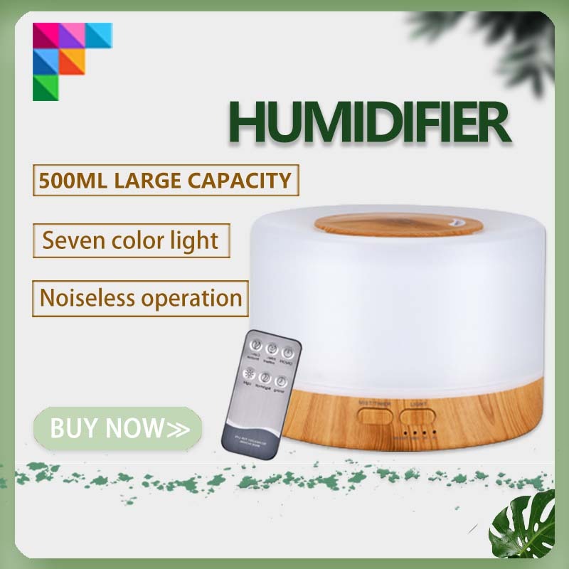 500ml Wood Grain Humidifier With Essential Oil 7 LED Ultrasonic ...