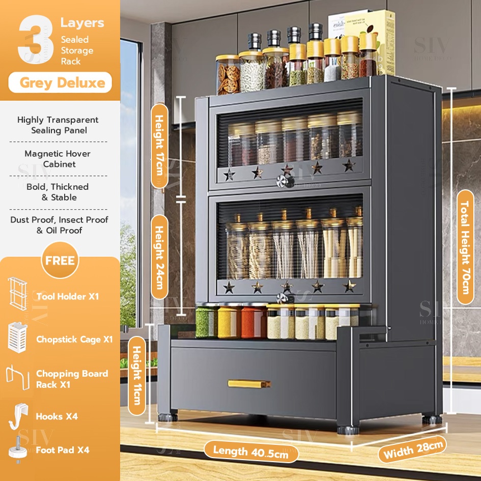 Siv 2/3-Tier Spice Cabinet Rack Kitchen Condiments Seasoning Storage ...