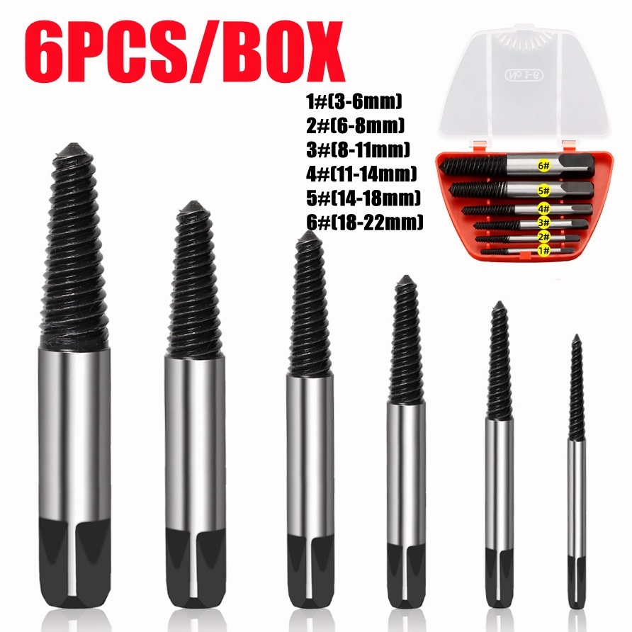6PCS Easy Out Drill Bits Broken Damage Bolt Screw Extractor Remover ...