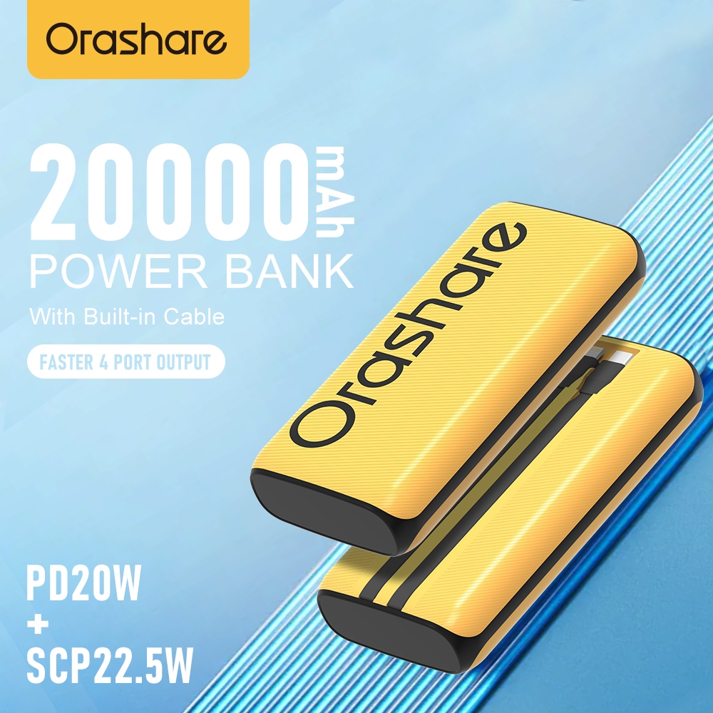 Orashare PDC20Pro 20000mAh Powerbank Built in Cable 22.5W Super Fast ...