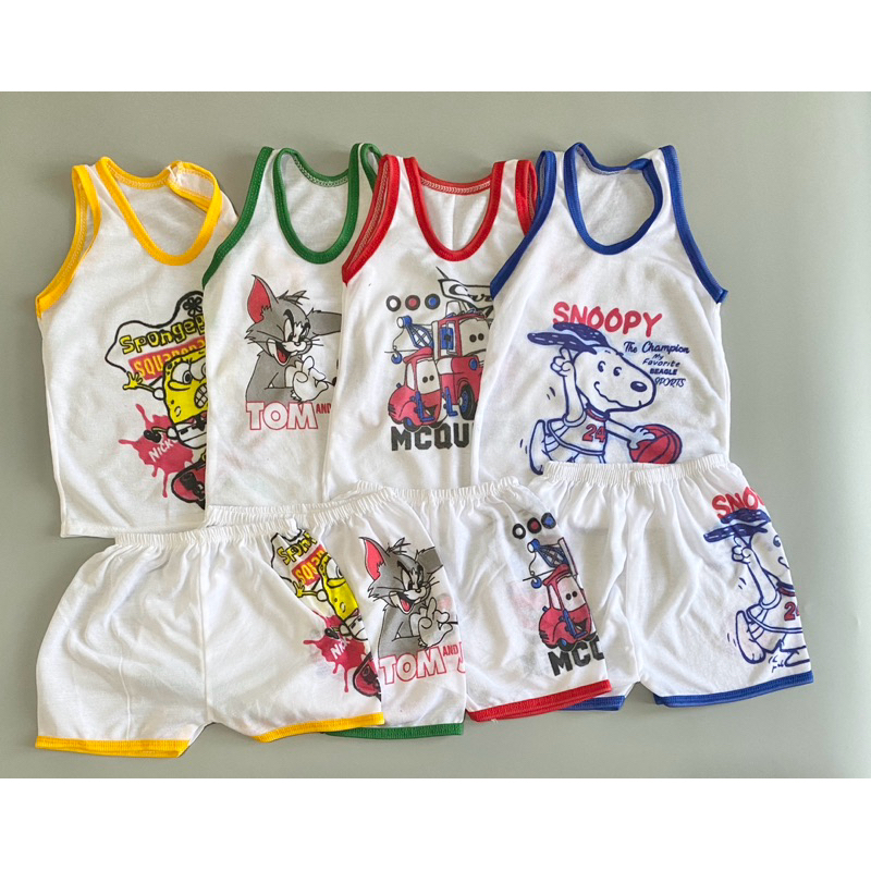 3 or 6 pairs Baby Sando 3 mos old up Cotton Character prints | Shopee ...