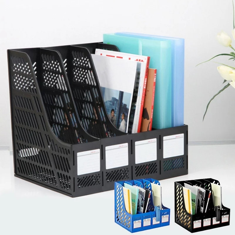 Office Supplies File Rack Quadruple Plastic Bookshelf Desktop Sorting ...