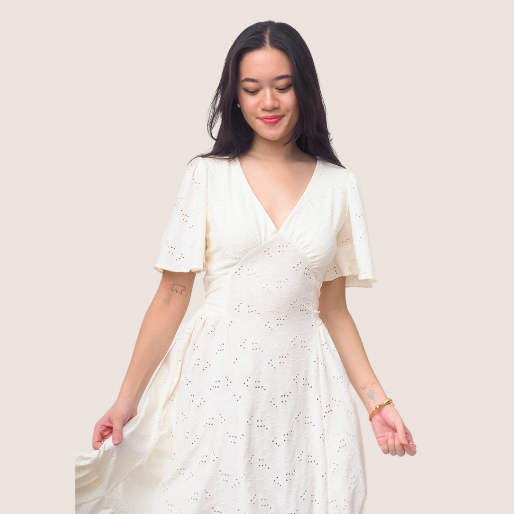 Hey Riley Laurel Stylish Flowy Dress with Waist Sash for Women (White ...