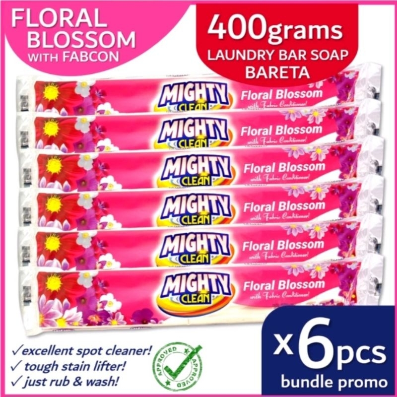 Mighty Clean/All Mighty Laundry Bar Soap Floral Blossom w/ FabCon 400g ...