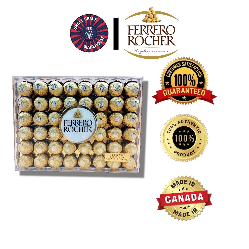 Ferrero Rocher Fine Hazelnut Chocolates Gift Box (NET WT 21.2 Oz - 600g ...