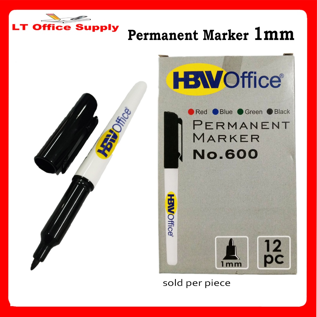 HBW Office Permanent Marker No.600 Black ink 1mm (1piece) | Shopee ...