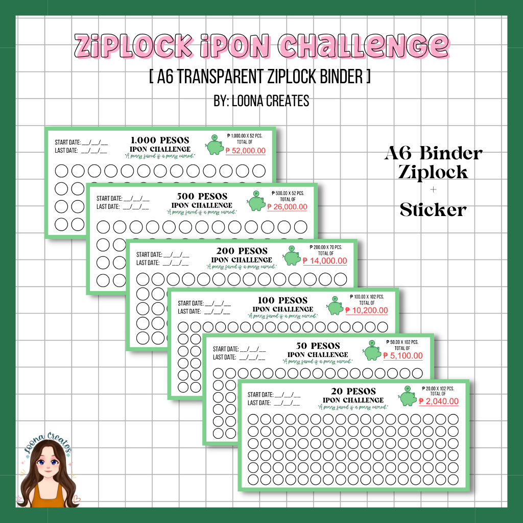 Ziplock Ipon Challenge (Ziplock + Sticker) | Loona Creates | Shopee ...